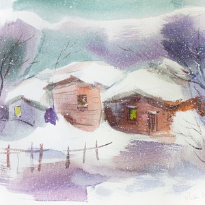 Watercolor Art Print, Christmas Wall Art Decor, Fireplace Decor, Winter ...