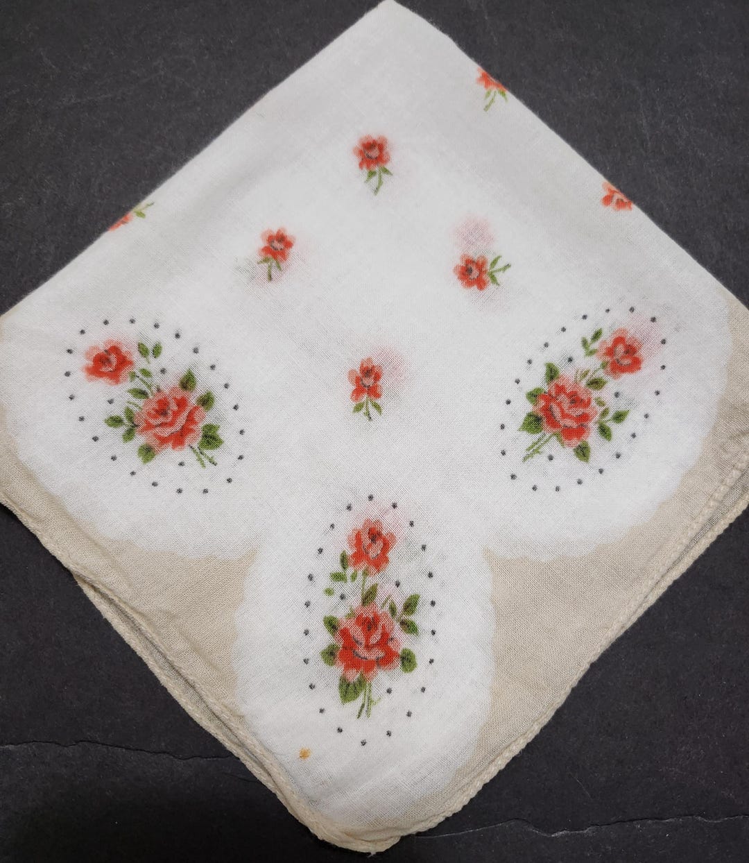 Pink Tea Rose Hankie Biege Border 11 Inch - Etsy