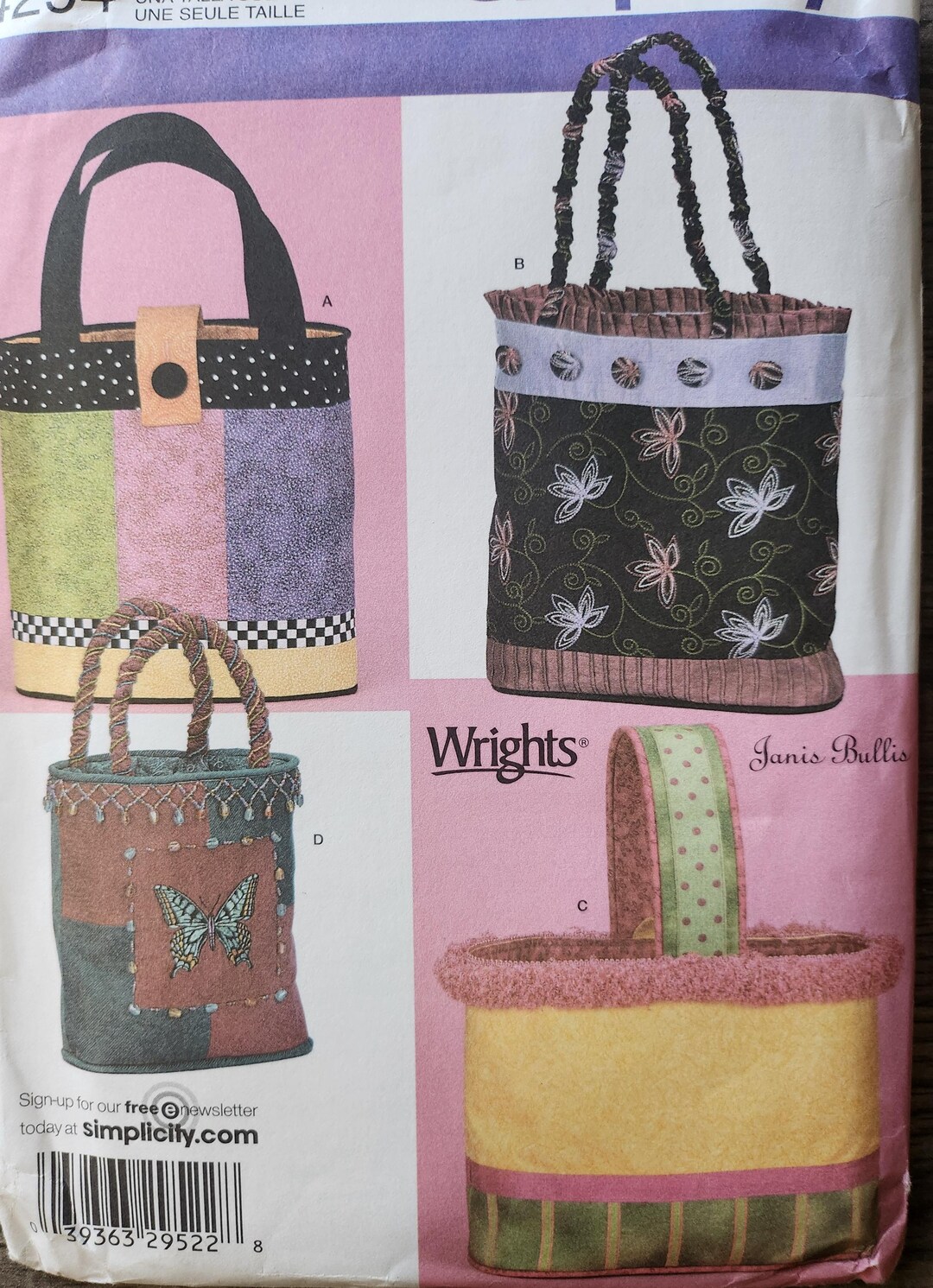 Simplicity 4294 Tote Bag Sewing Pattern: Four Styles (factory Folded ...