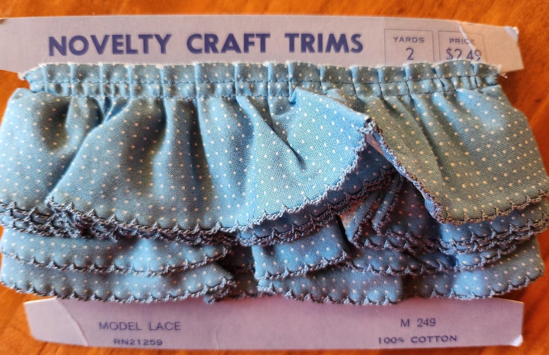 Wedgewood Blue Dotted Swiss Pattern Gathered Trim 2 Yards by 2 Inches ...