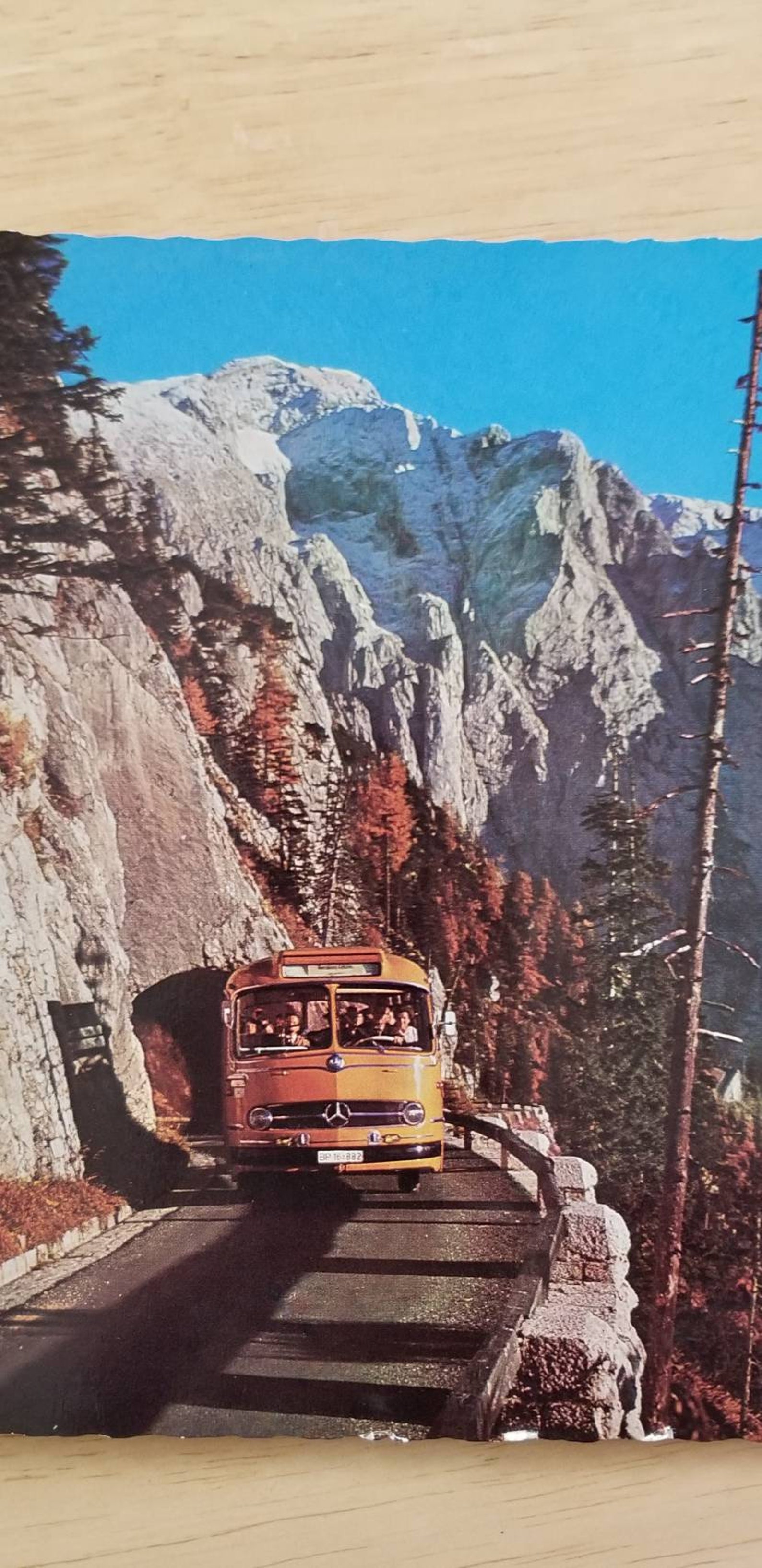 Mountain Tour Bus Climbing the Hills Unused Divided Back Real Photo ...
