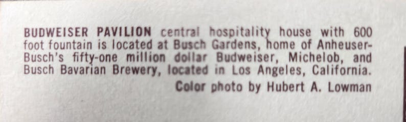 Budweiser Pavilion Busch Gardens Los Angeles, California Real Photo ...