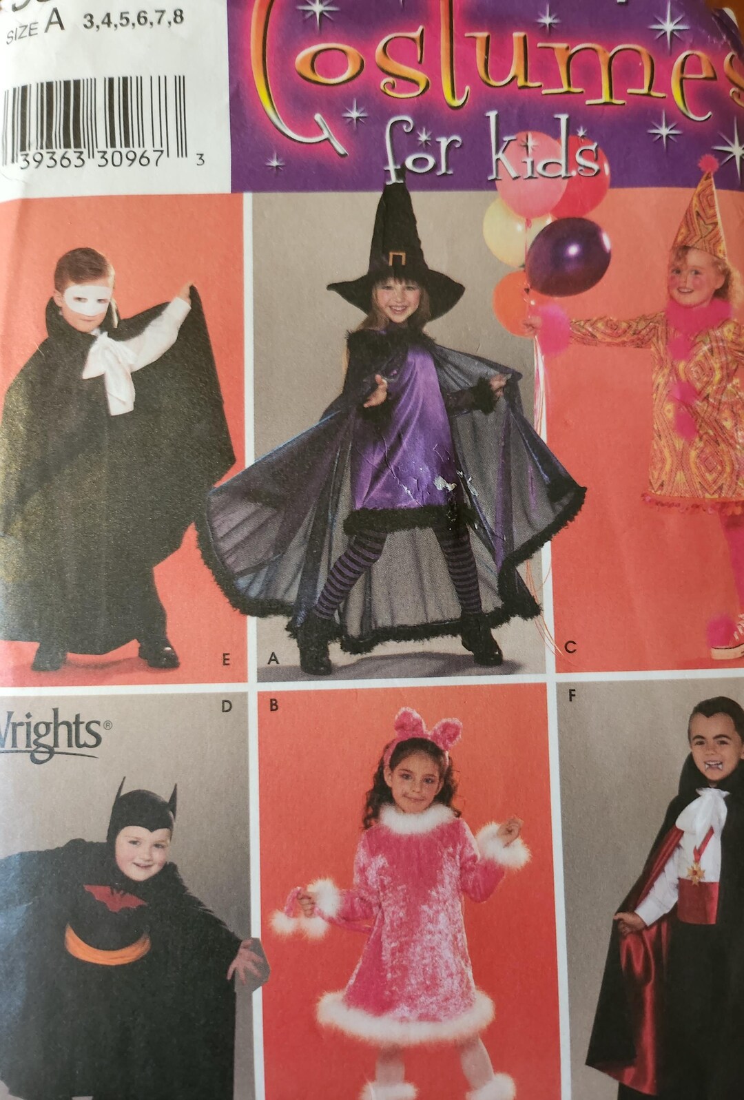 Simplicity Child Costume Sewing Pattern 3595: Dracula, Witch, Batman ...