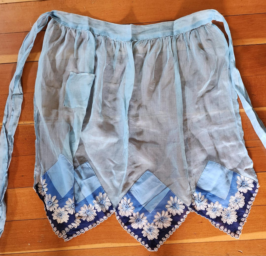 Light Blue Sheer Half Apron Made With Hankies and Daisies Handmade - Etsy