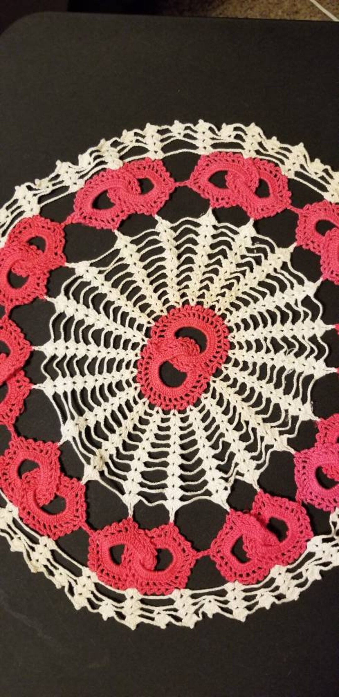 Doilie Hot Pink and Ivory Interlocking Ring Pattern 20 Inch Handmade - Etsy