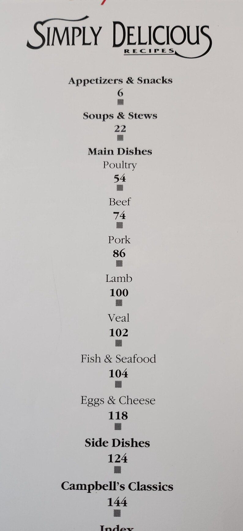 Campbell's Simply Delicious Recipes Cookbook See Photo for Recipe Index ...