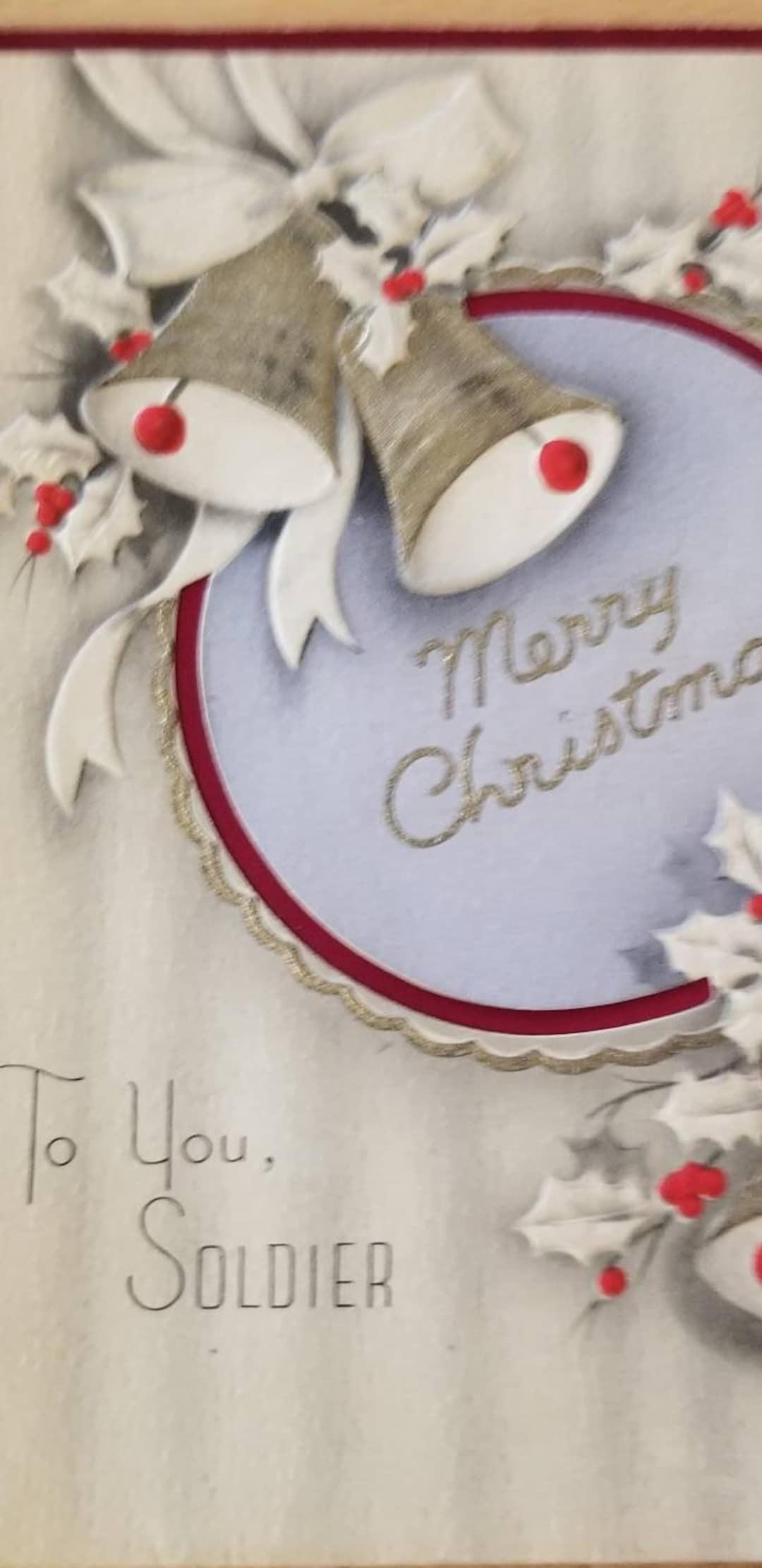 To You Soldier Christmas Card Bells 1950s Military Old Fashioned Design ...
