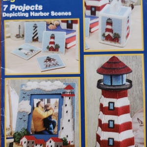 Lighthouse Plastic Canvas Patterns 7: Lighthouses, Harbor Scenes Coasters, Kleenex Box Covers ...