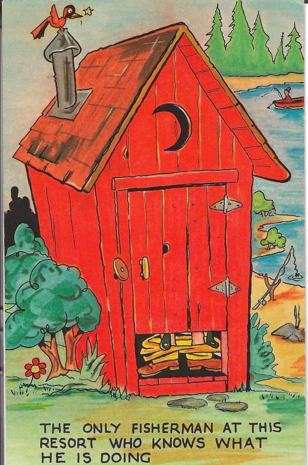 Outhouse Comic Fishing Illustrated Postcard Divided Back - Etsy