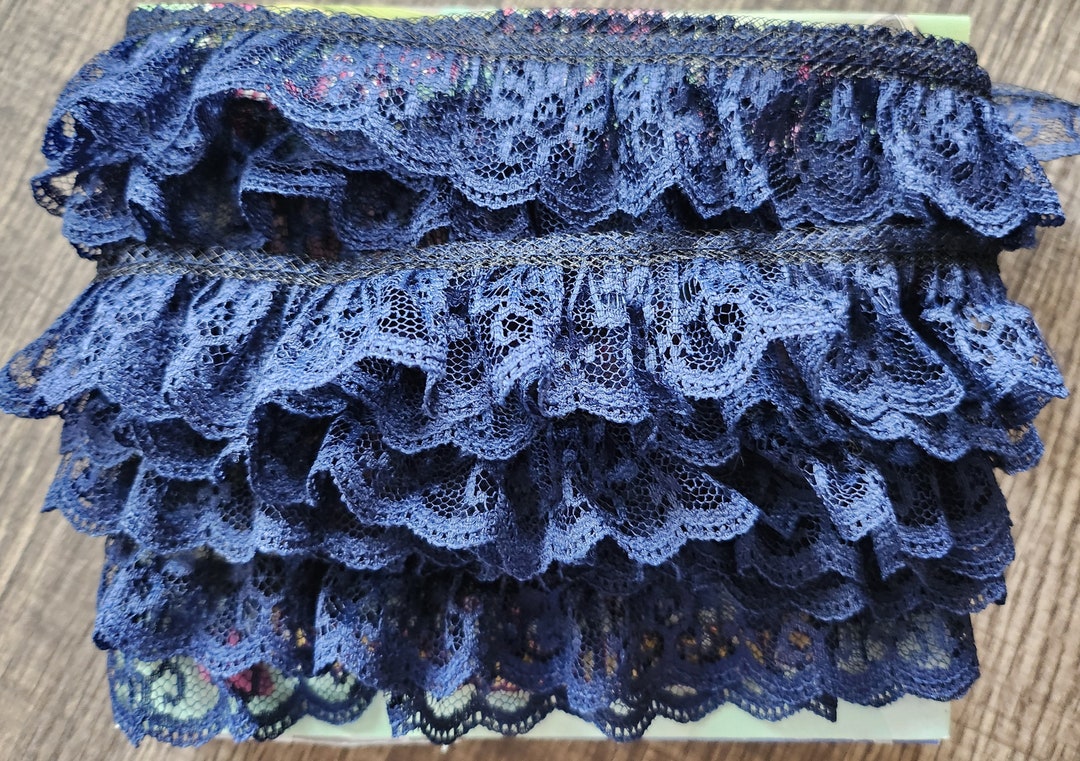 Navy Blue Gathered Ruffled Lace 90 Inches by 1 1/2 Inch Crafts ...