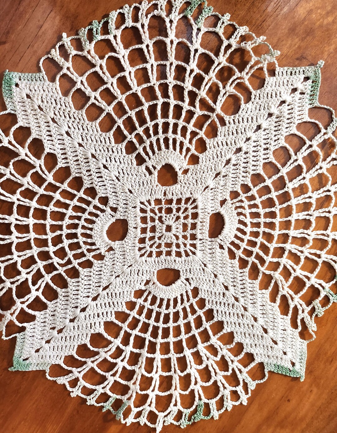 Doilie Light Green and White 9 Inch Handmade - Etsy