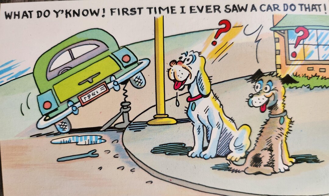 Comic Postcard Dogs and Car "what Do You Know Fist Time I Saw A Car Do ...