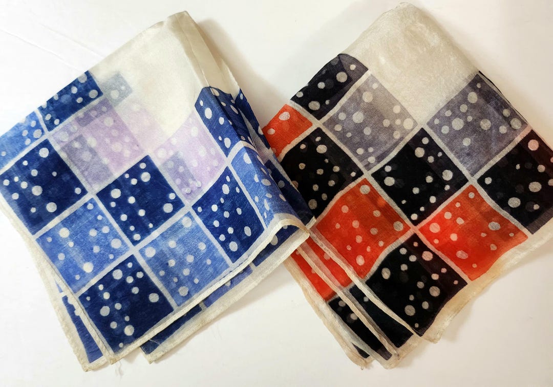 Hankies (2) Blue and Orange Polka Dot Pattern See Photos 8 Inch Silk - Etsy
