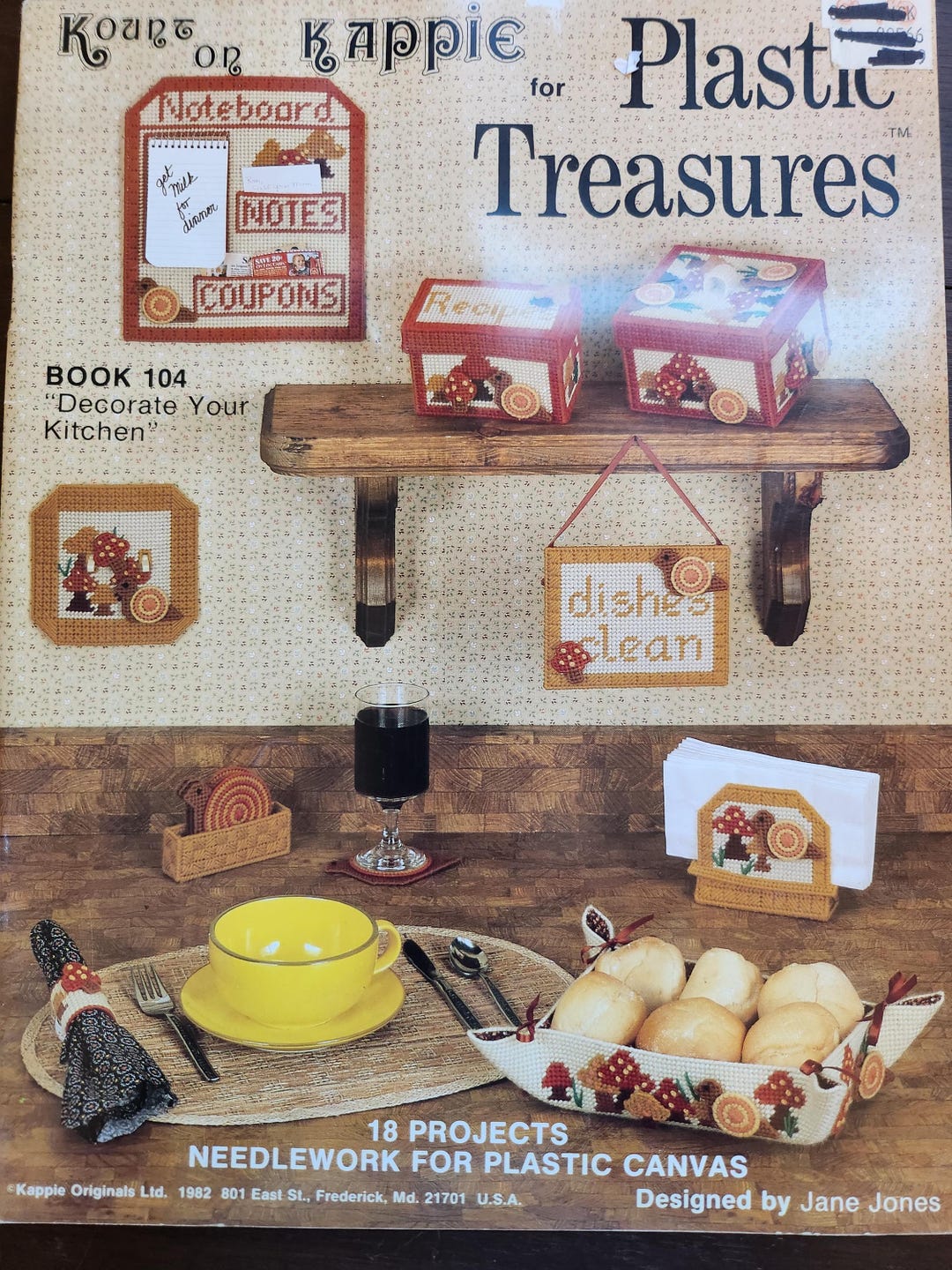 Kitchen Plastic Canvas (18) Patterns: Napkin Holder, Dishes, Noteboard ...