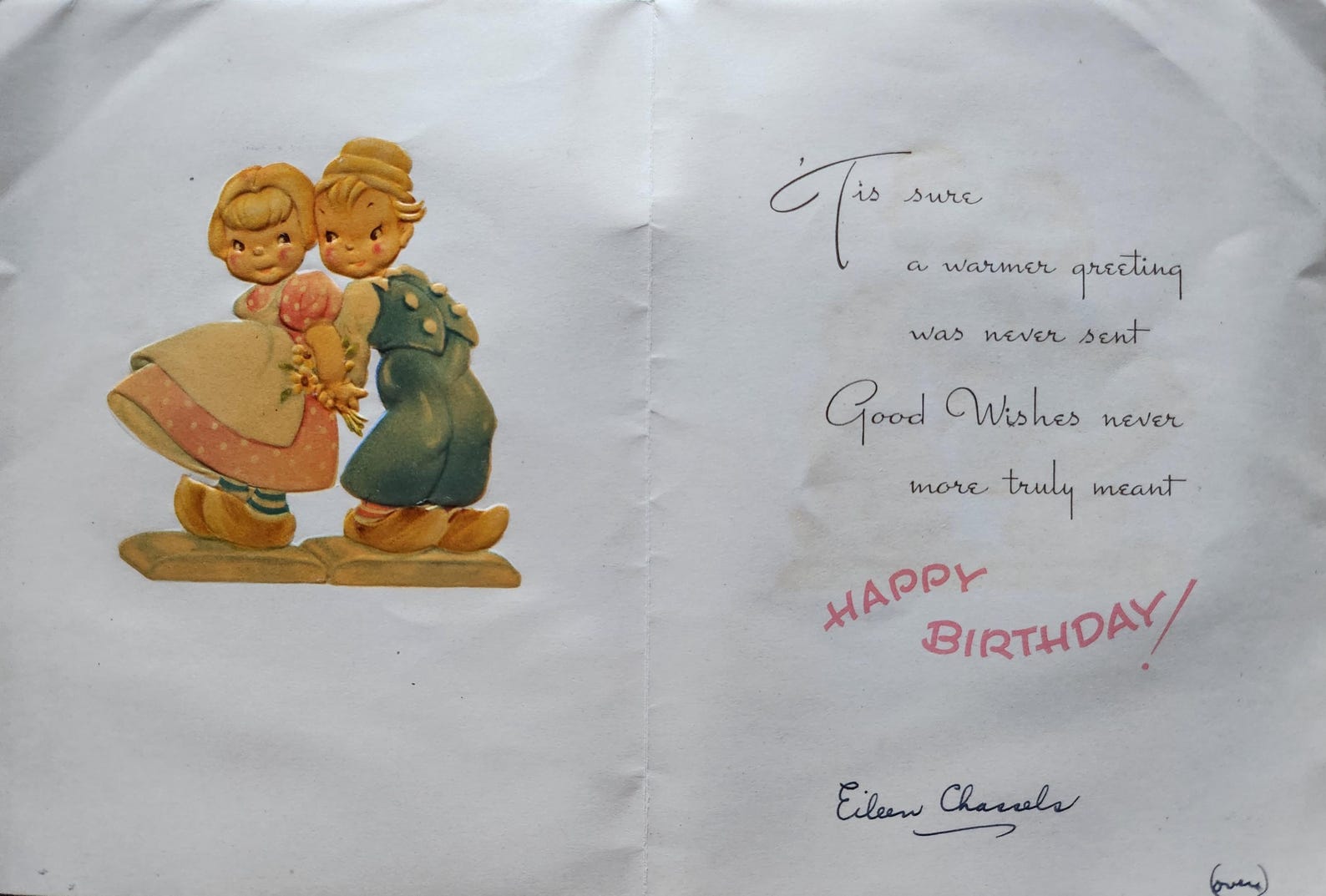 Illustrated Vintage Birthday Card Dutch Children With Wooden Shoes Used ...