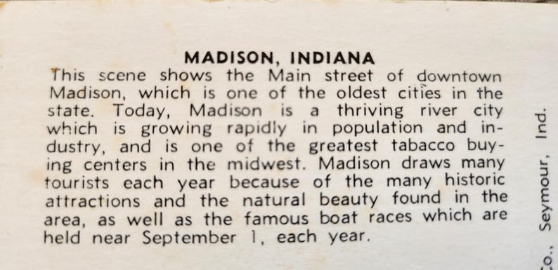 Madison, Indiana Main Street Downtown Postcard Unused - Etsy