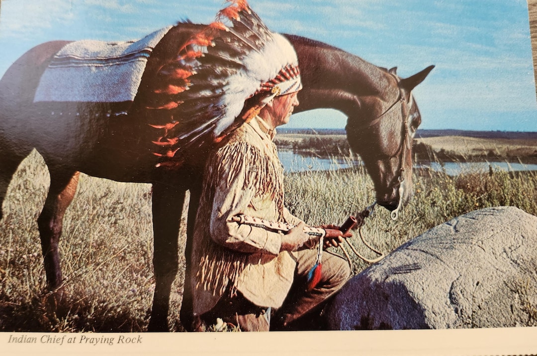 Indian Chief and Horse Praying Rock Unused Postcard - Etsy