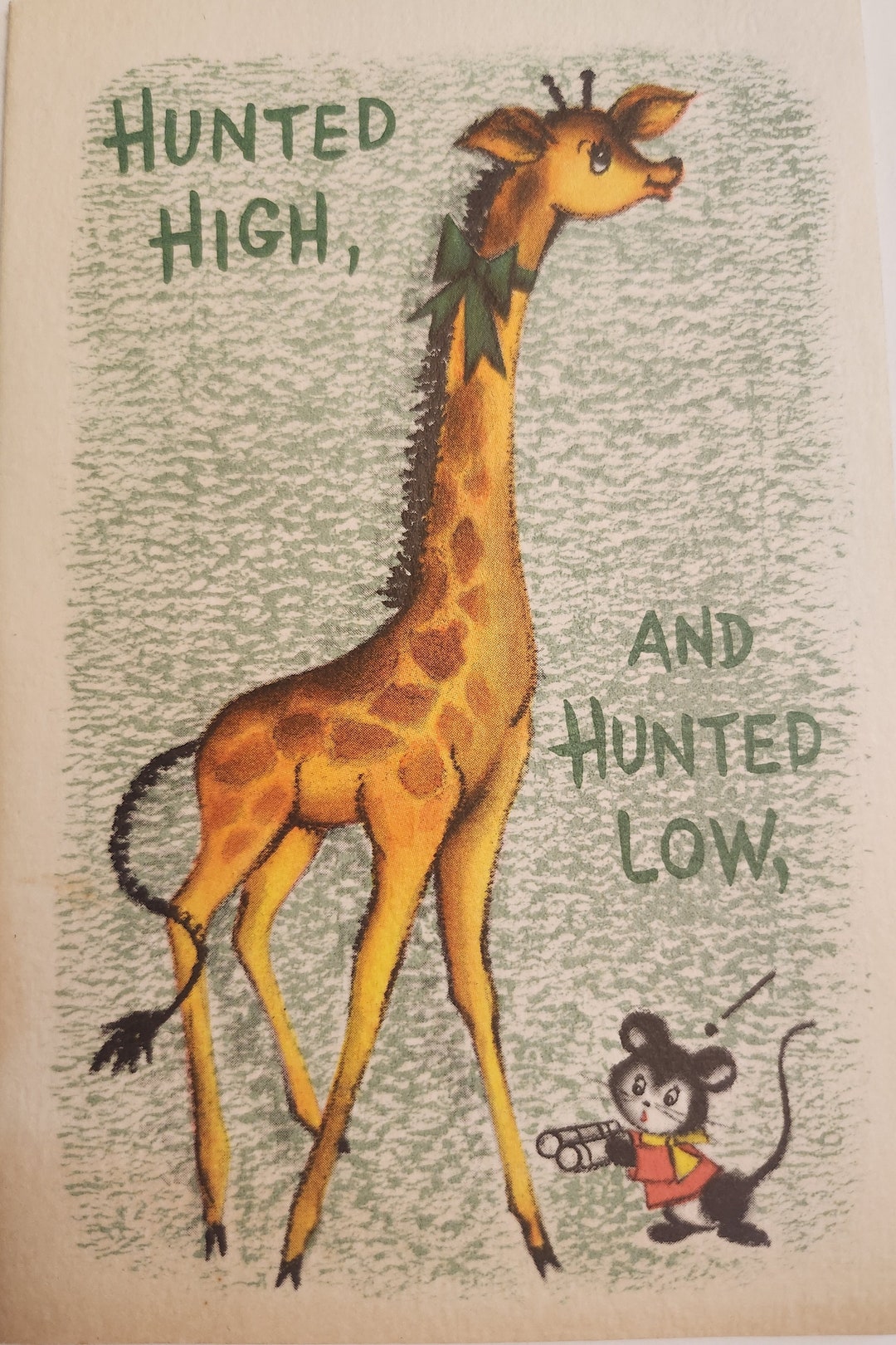 Illustrated Birthday Card With Mouse and Giraffe Used 1950s 5 by 3 1/2 ...