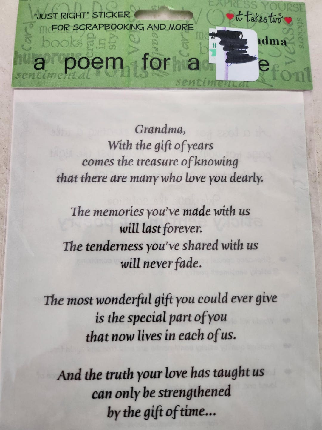 Scrapbooking Clear Sticker POEM "grandma" - Etsy