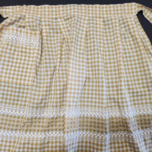 Beige Gingham Checked Chicken Scratch Embroidery Half Apron Waist Ties ...