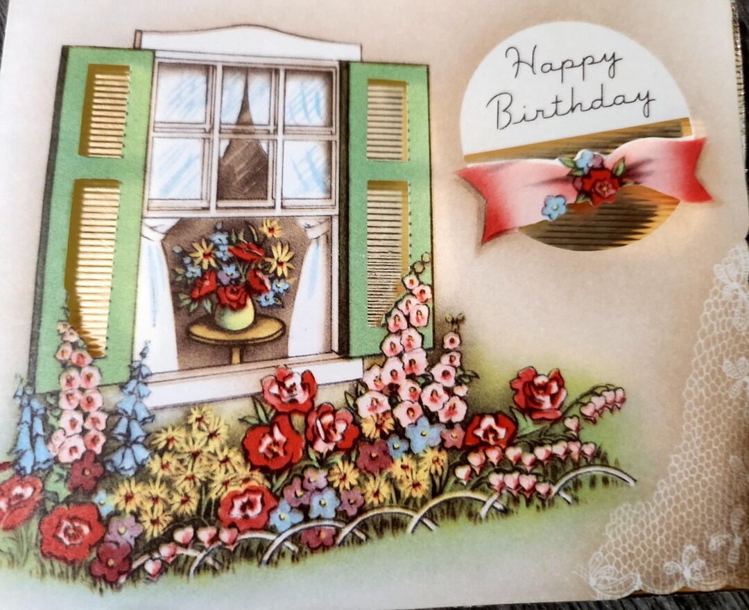 Happy Birthday Window Box and Shutters Greeting Card Used 5 1/2 by 4 ...