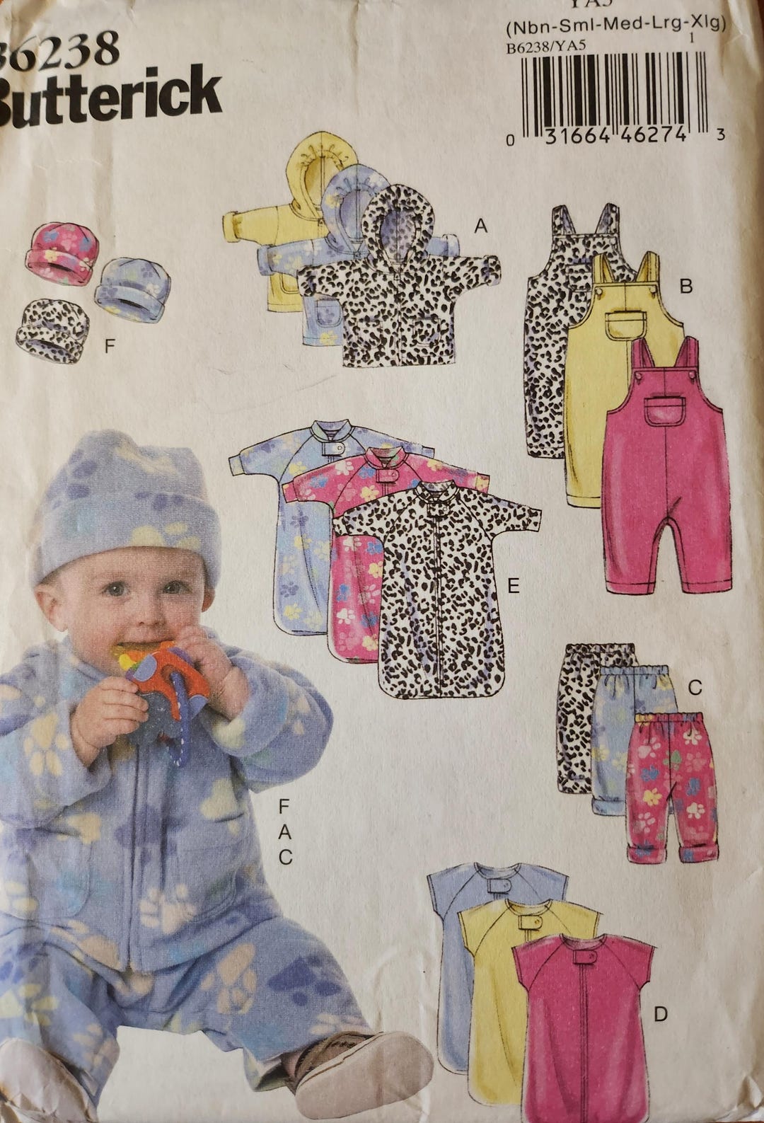 Butterick B6238 Sewing Pattern for Babies Jacjet Coveralls Bunting ...
