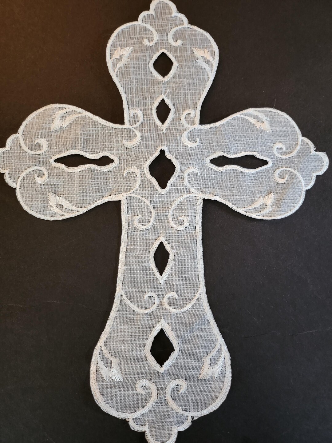Religous Cross Sheer Fabric 11 by 9 Inch Wedding, Baptism, First ...
