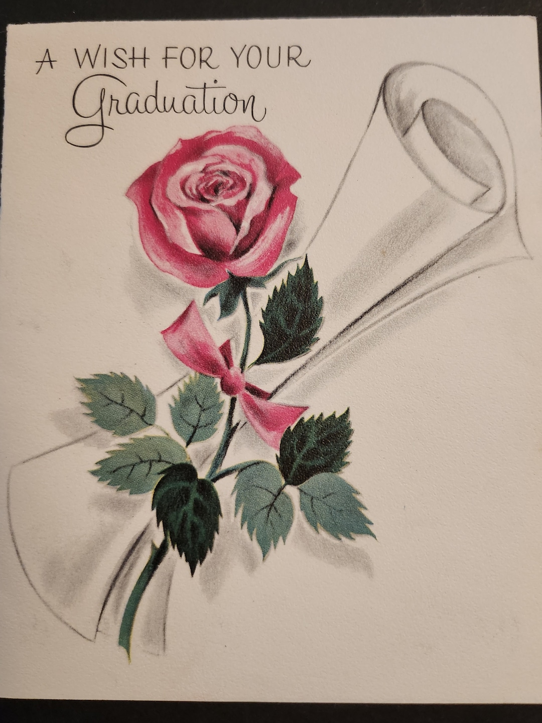 Greeting Card Graduation 1950's Long Stem Pink Rose Used - Etsy
