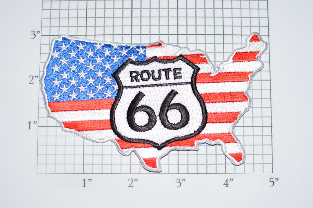 USA Flag Map Outline ROUTE 66 Larger Iron-on Embroidered Clothing Patch ...