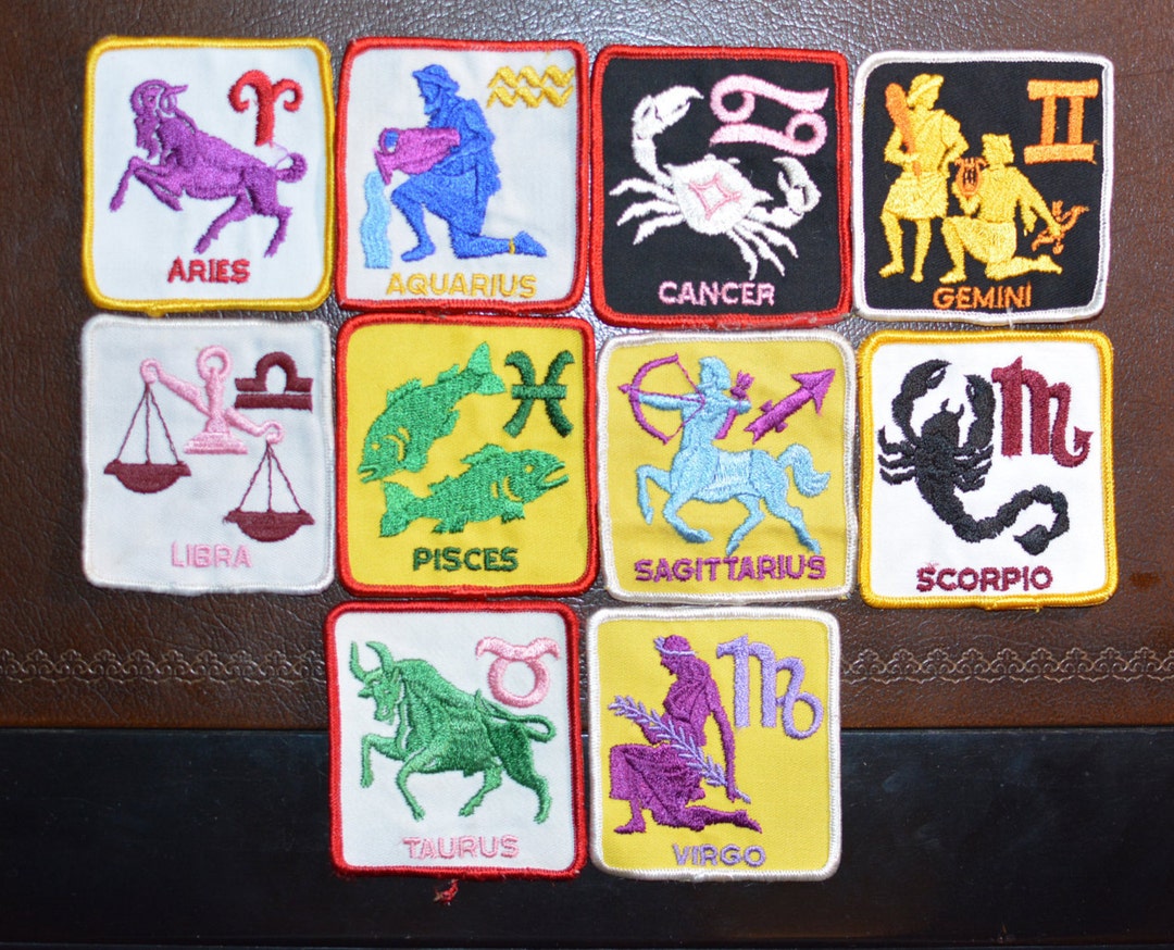 Astrology Zodiac Sign Patch, Birth Sign Sew-on Vintage Patch, 3 Square ...