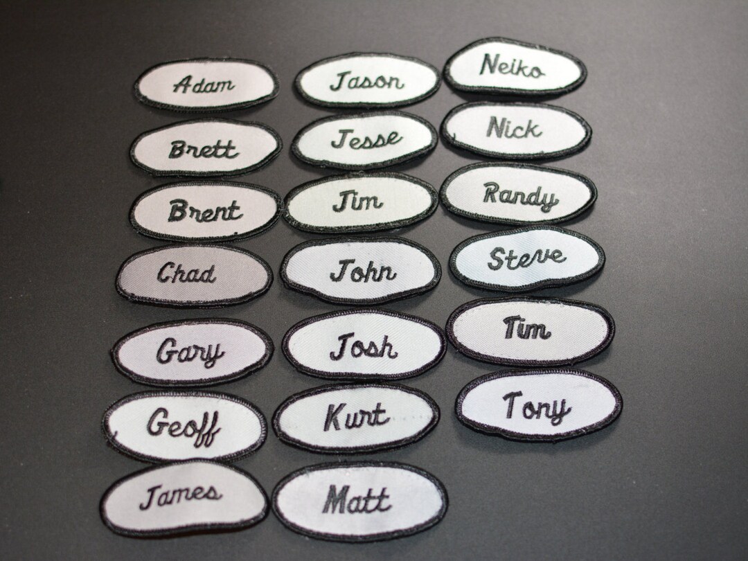 Black Iron-on Name Patch on Gray Background Vintage Embroidered ...
