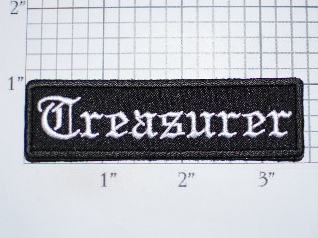 Treasurer Iron-on (or Sew On) Black Embroidered Patch for Biker Jacket ...