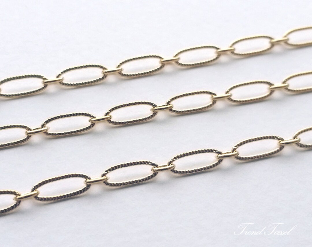 1 M 3.2 X 8 Textured Oval Cable Chain Supply, 16K Gold Plated Bass for ...