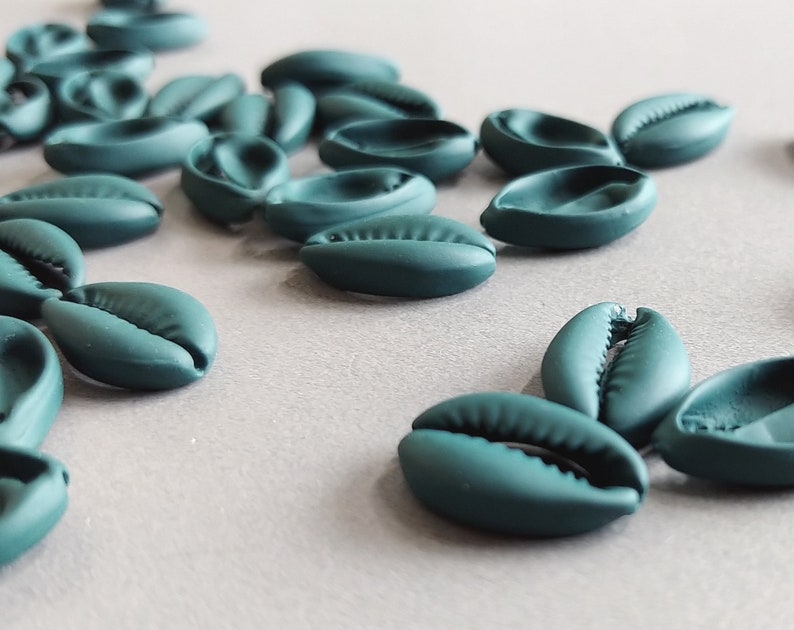2 PCS - 18 X 11 Mm Teal Matte Rubber Coated, Cowrie Shell Connector Sea ...