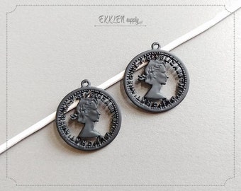 2 PCS 16.5 Mm Matte Gold Plated, Mini Coin Charm, Cute Coin Pendant ...