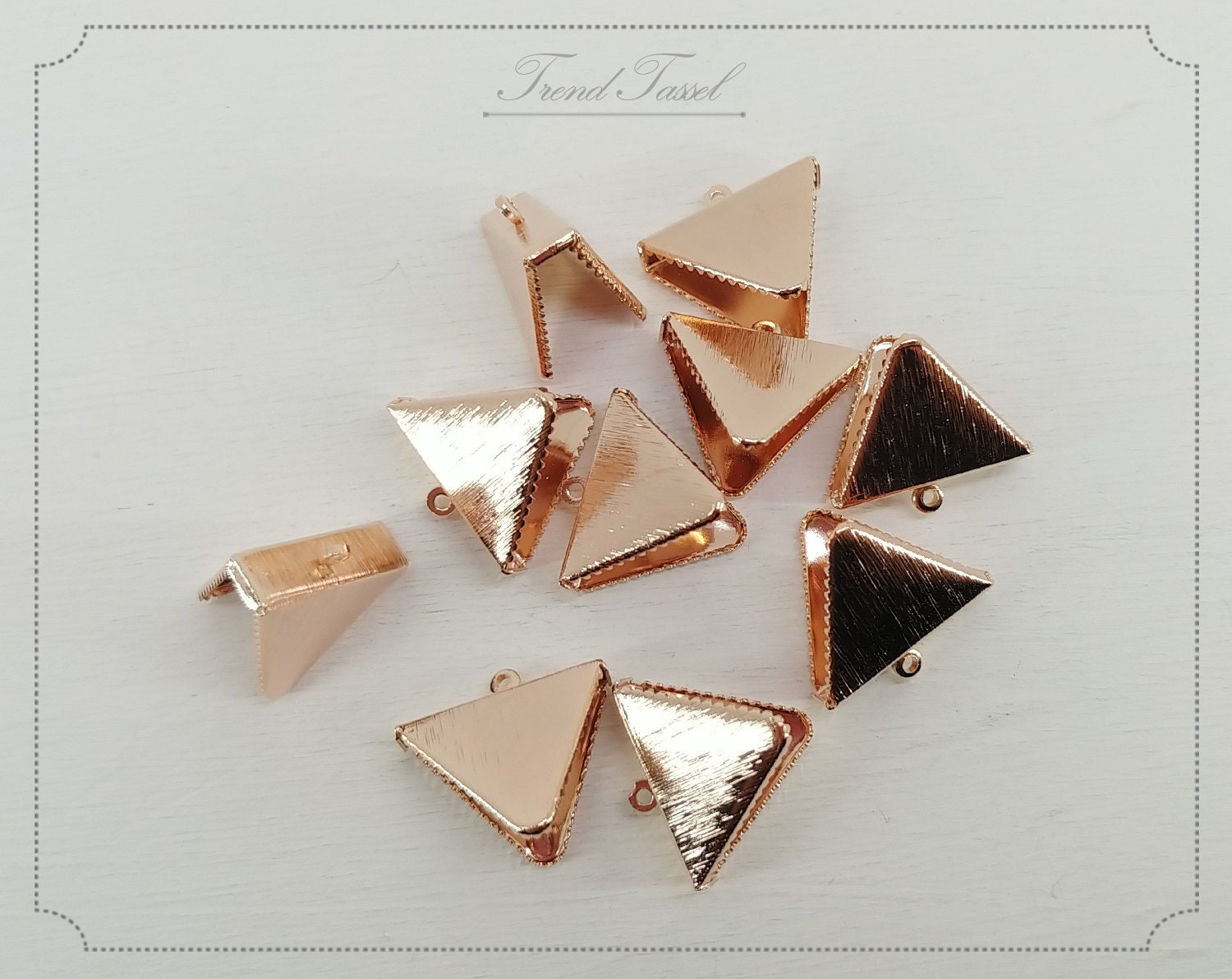 10 Pcs - 20mm Brushed Triangle CAP With Lace Edge, Rose-gold Plating ...