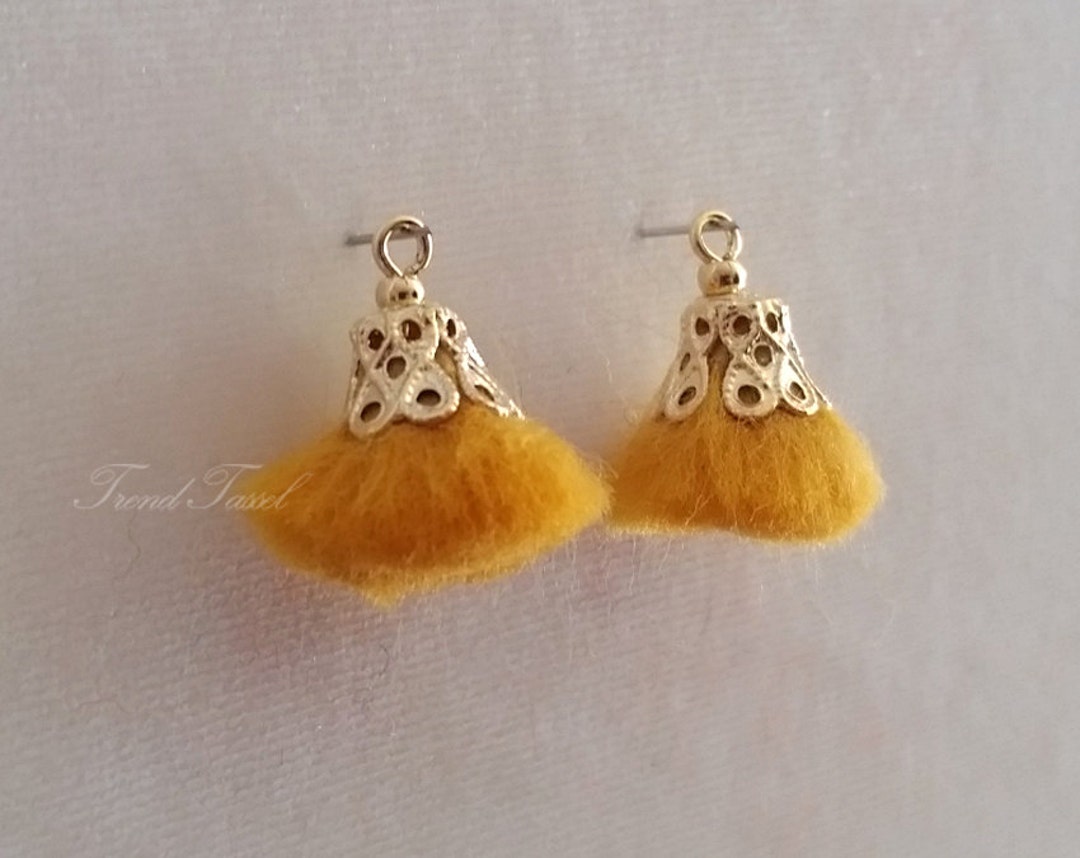 2pcs MUSTARD Yellow - Mini Cute Wool Tassel, Hand Crafted Ball Teasel ...
