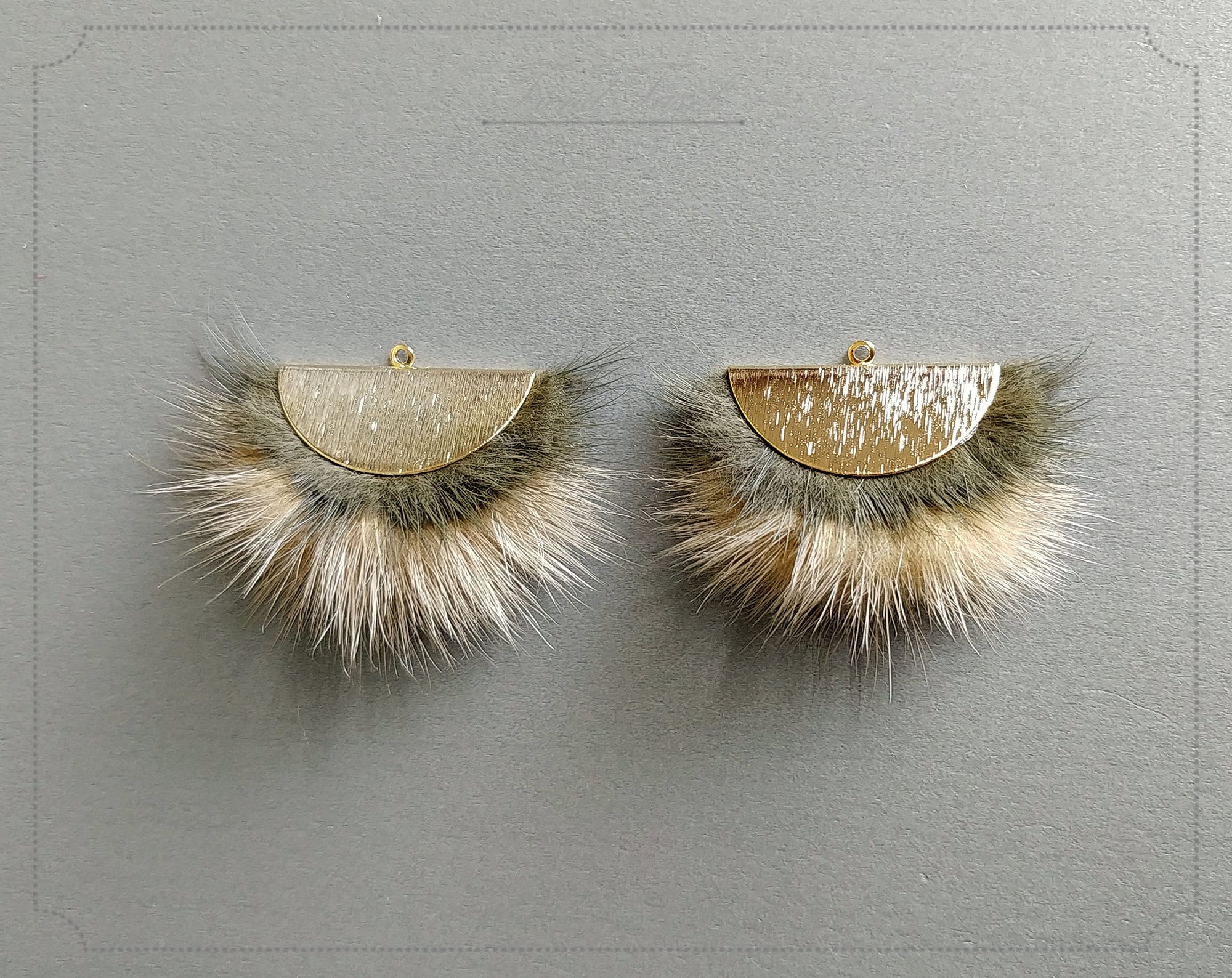 2 pcs Double Fur Fan 40mm khaki & dark beige Mink Naturalr | Etsy