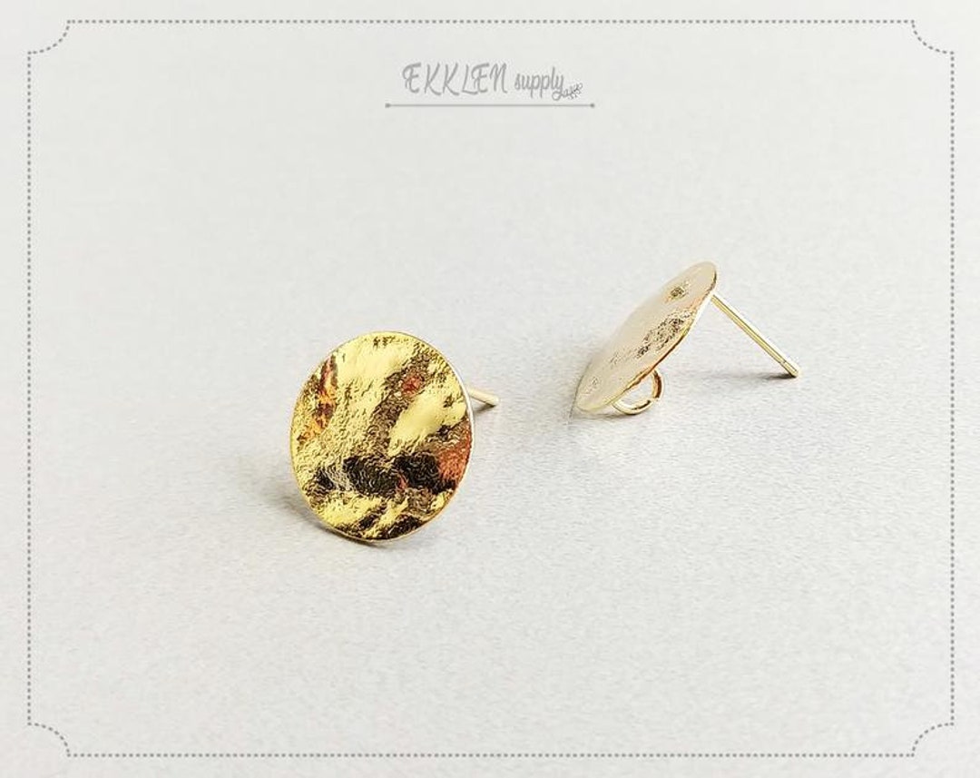 2 PCS - 15mm Gold Plated Brass, Bumpy Round Post With Ring, Hammered ...