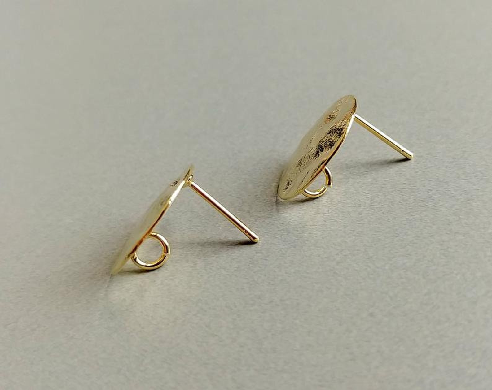 2 PCS 15mm Gold Plated Brass Bumpy Round Post With Ring | Etsy
