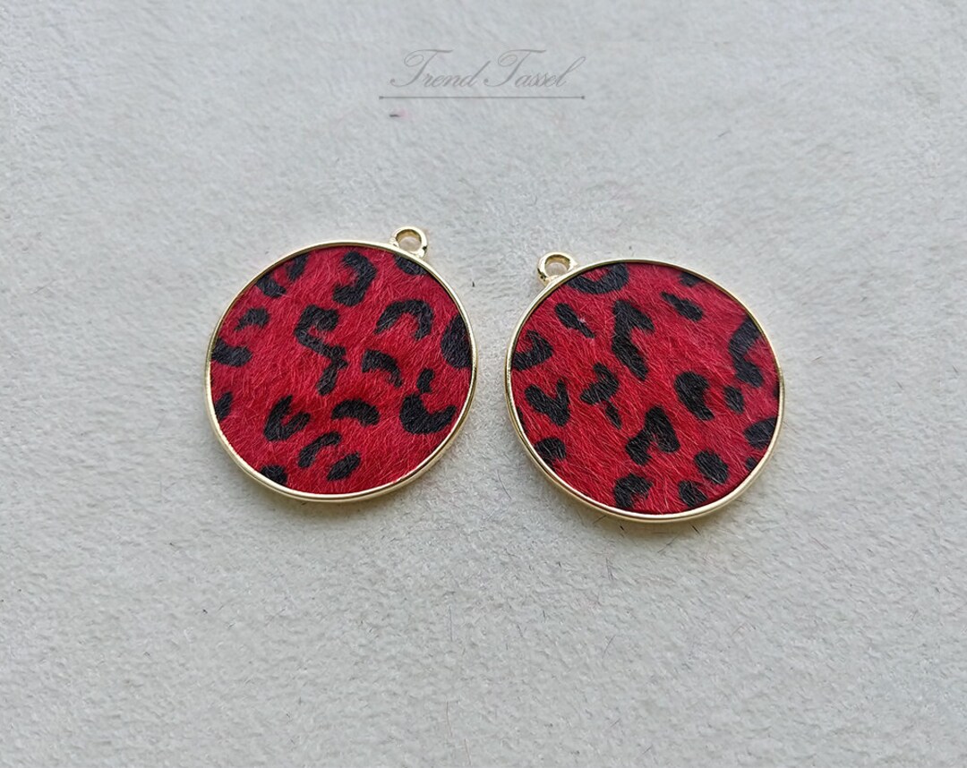 2 Pcs Red - 1.2" Round Leopard Hair, Animal Print Drop for Making ...