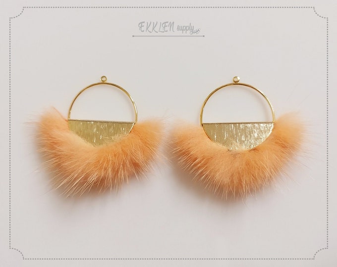 2 PCS Green Real Fur Fan With Semi Circle Cap, Genuine Mink Pom Pom ...