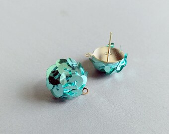 2 PCS Mint, 15mm Sequin Round Stud, Flower Pattern, Post Earrings ...