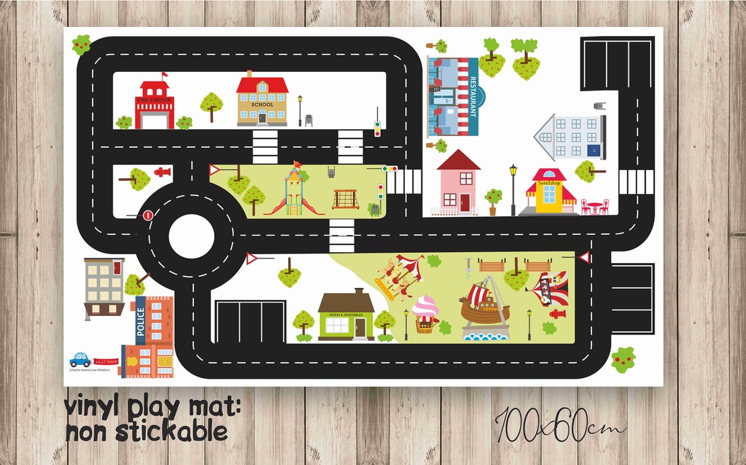 Vinyl Play Mat Non-stick: 100x60cm "ride on City" - Furniture Not ...