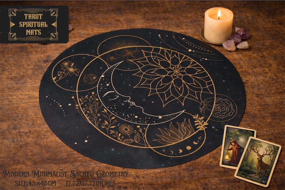 Sacred Geometry Vinyl Tarot Mat – Round Spiritual Reading Mat 45x45cm ...