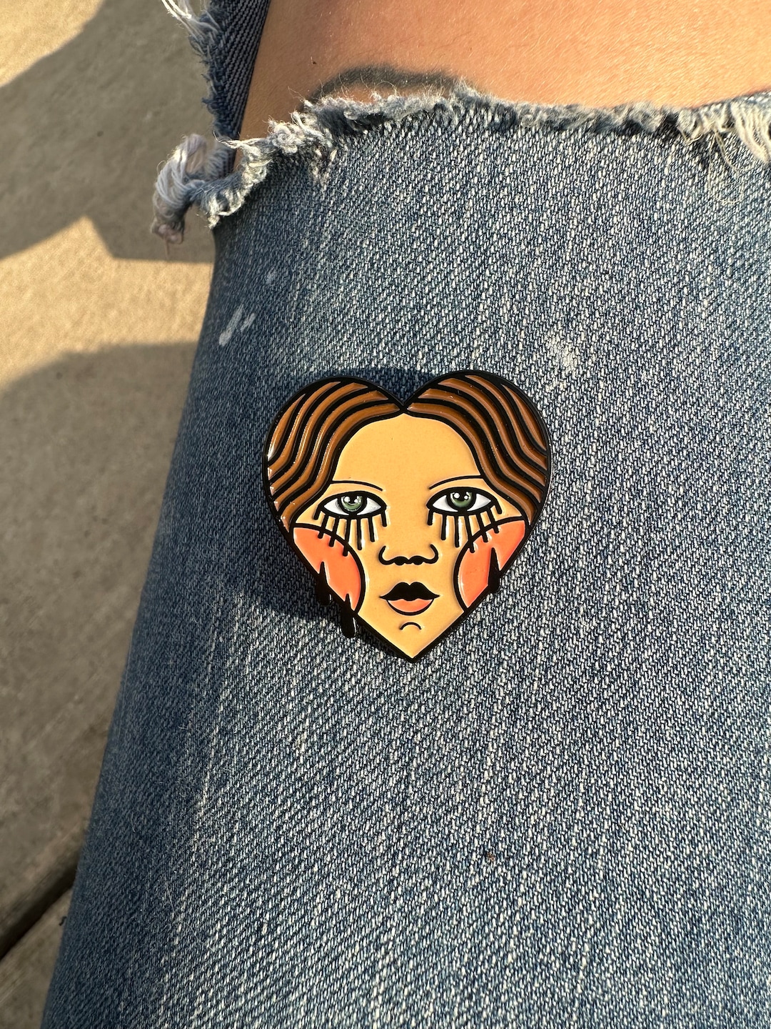 Traditional Girl Enamel Pin/ Sad Girl/ Tattoo Pin/ Heart Pin ...