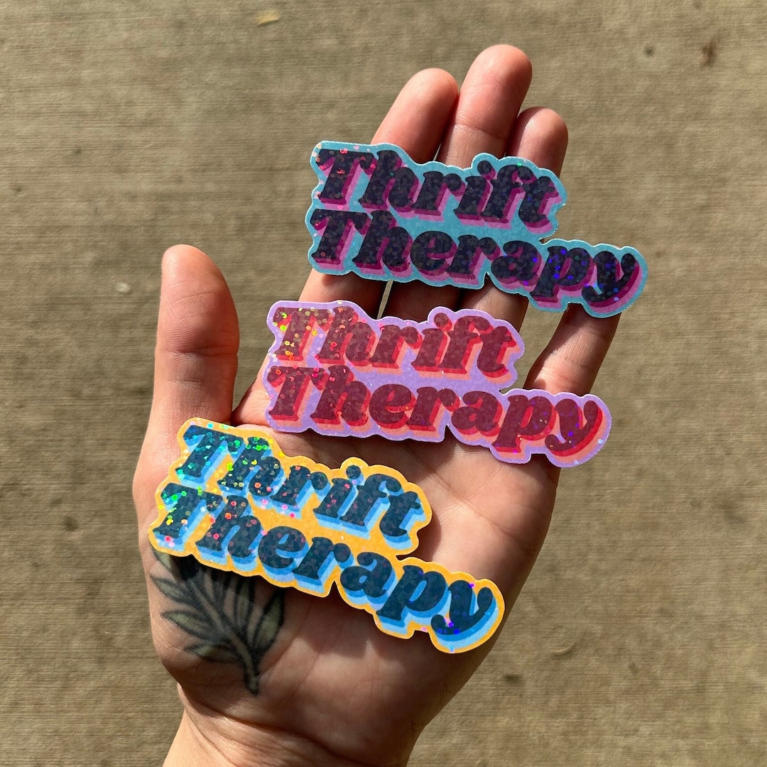 Thrift Therapy Sticker/holographic/thrifting/laptop Sticker - Etsy