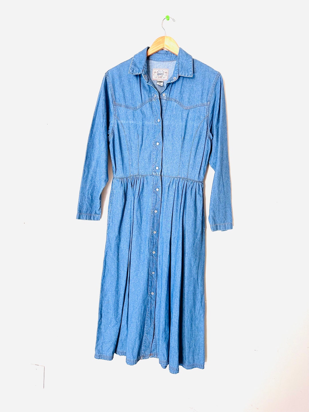 80's Western Style Denim Dress. Vintage Cotton Natural Wash, Button ...