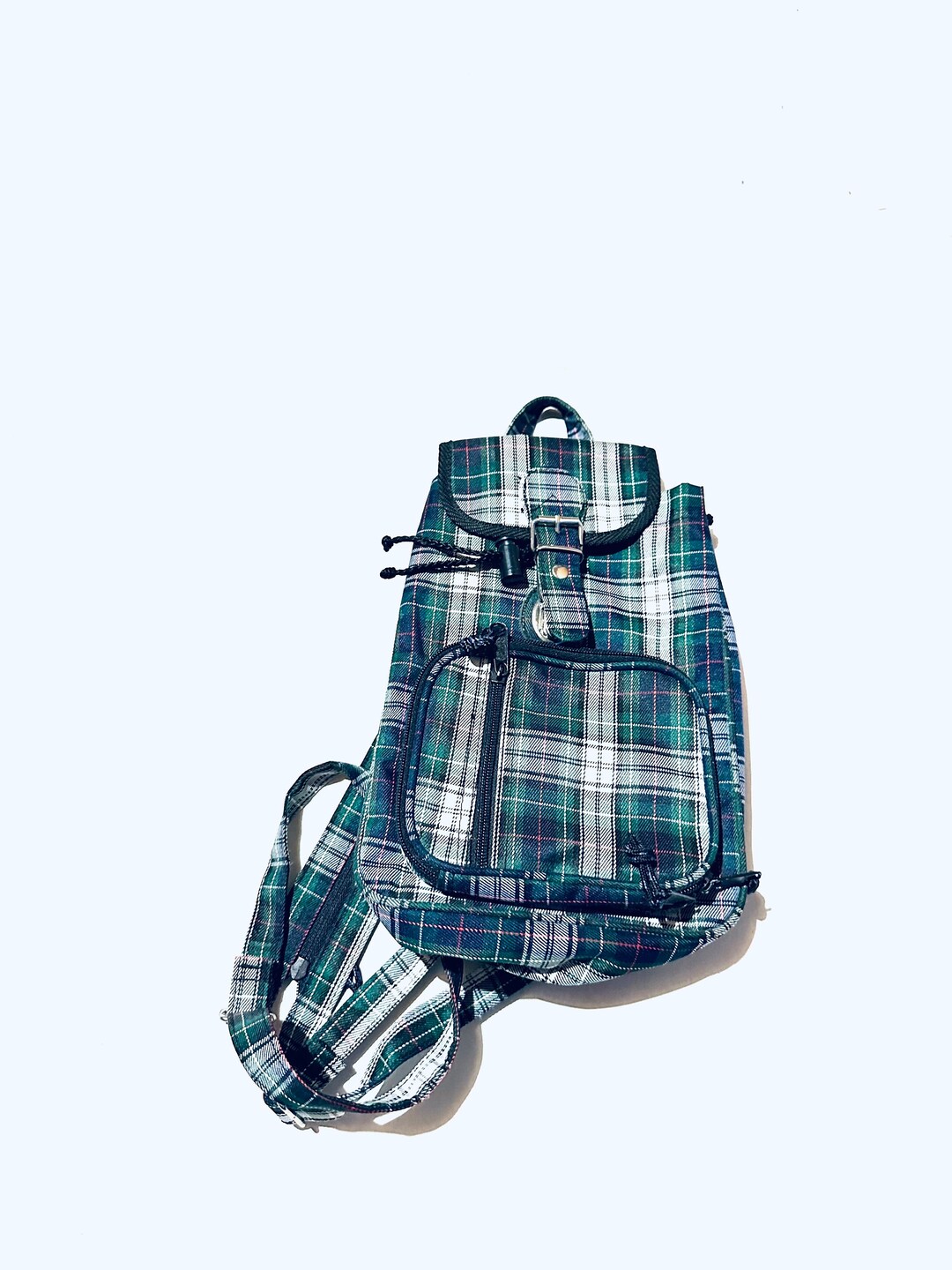 Vintage Green Plaid Mini Backpack: Nylon Drawstring Convertible Bag - Etsy