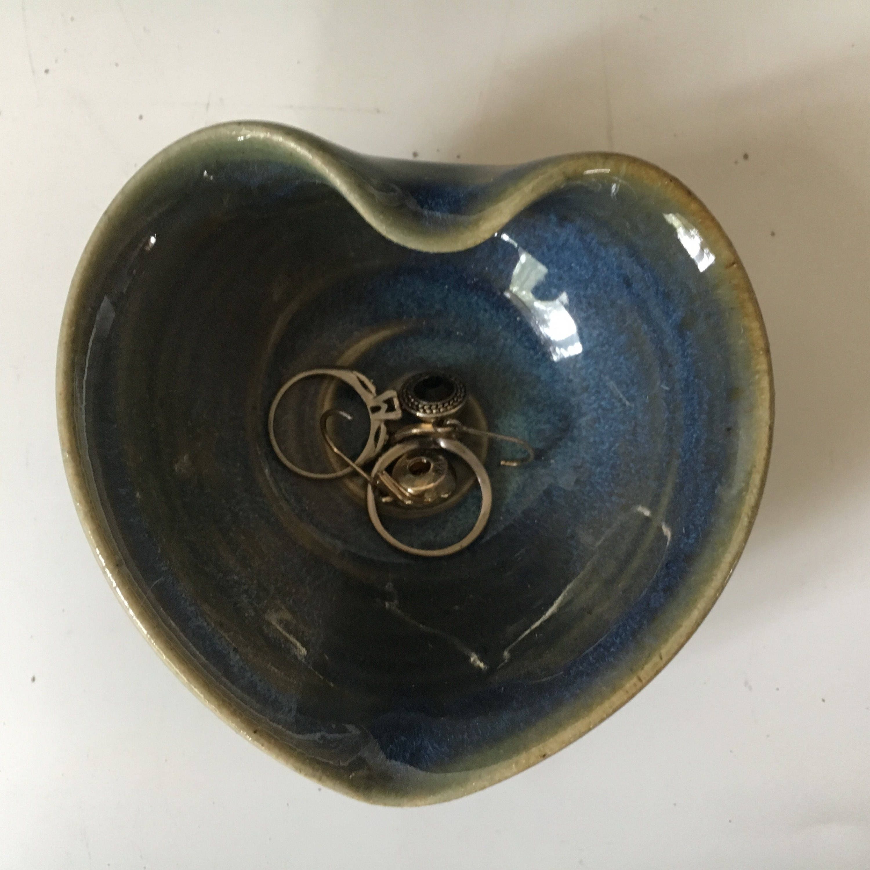 Handmade Pottery Blue Dish. Blue Ceramic Heart Dish Get Well - Etsy